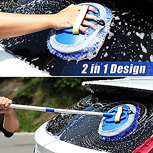Conliwell 41" Microfiber Car Wash Brush with Long Handle Car Washing Mop Kit Mitt Sponge Car Cleaning Supplies Kit Duster RV Washing Car Brush Accessories, 1 Chenille Scratch-Free Replacement Head…