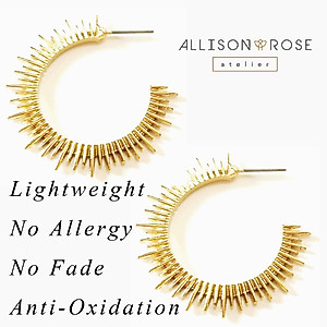 ALLISON ROSE ATELIER – Women’s Spike Earrings – 16k Gold Plated Open C Sun Hoop Earrings – Cool Earrings – Spike Hoops – Gold Boho Statement Earrings