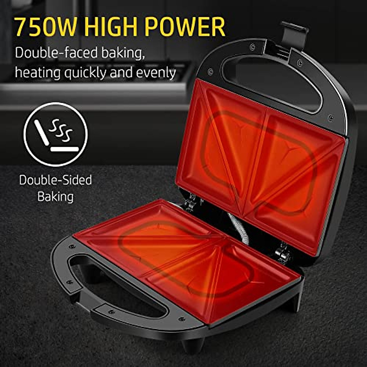 OSTBA Sandwich Maker, Toaster and Electric Panini Press with Non-stick plates, LED Indicator Lights, Cool Touch Handle, Black