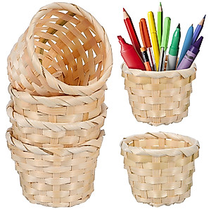 Amosfun 6pcs Mini Handwoven Bamboo Baskets Table Centerpieces Pen Pencil Cups Makeup Brush Storage 3 x 3 x 2.4 Inch