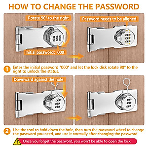 Tidorlou Cabinet Password Hasp Lock Combination Lock 3-Digit Password Code Latch Lock for Cabinets Door Barn Door Locker Toolbox Fence, 2pack Silver