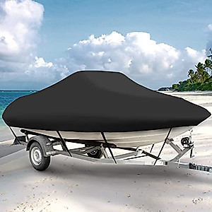 MICTUNING Boat Cover 17-19FT 210D Waterproof Heavy Duty Boat Cover UV Resistant Cover with Adjustable Fixing Straps for V-Hull,Fish&Ski,Pro-Style,Fishing Boat etc