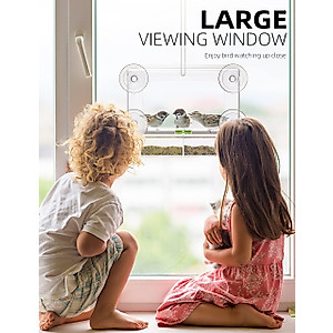 Window Bird Feeder with Strong Suction Cups, CREWOR Clear Bird House Feeders for Outside Wild Birds, Built-in Level & Removable Tray, Fits for Cardinals, Blue Jays, Bluebirds, Finches, Chickadees etc.