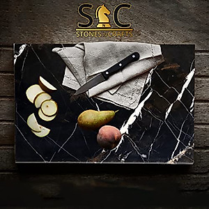 STONES & CRAFTS Marble cutting Board - Marble Chopping Board | Black Cheese Board , Butcher Block with Non-Slip Rubber, Marble Serving Tray for Breakfast , Snacks, Pastries Marble Slab - 8 x 11