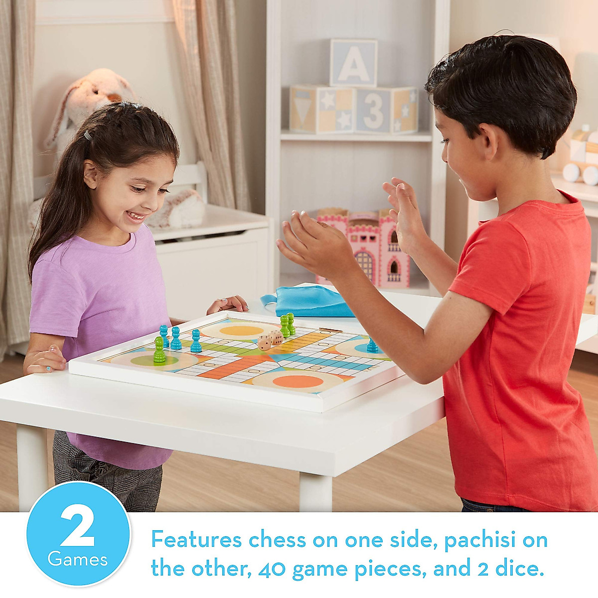 Melissa & Doug Double-Sided Wooden Chess & Pachisi Board Game with 42 Game Pieces (17.5ââ‚¬ W x 17.5ââ‚¬ L x 1.5ââ‚¬ D)