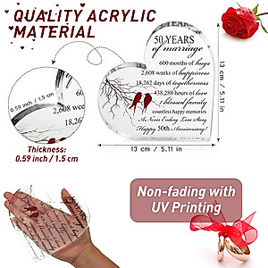 3 Pcs 50th Marriage Gifts Set Happy Anniversary Wine Glass Wedding Anniversary Crystal Heart Marriage Keepsake Couples Gifts for Mom Dad Husband Wife 50th Wedding Birthday Anniversary Party Supplies