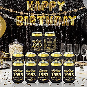 BdayPtion 70th Birthday Decorations for Men Women, 70th Party Decorations, 70 Year Old Bday Party Supplies, Seventy Birthday Present, Black and Gold Pack of 12 Can Cooler Sleeves