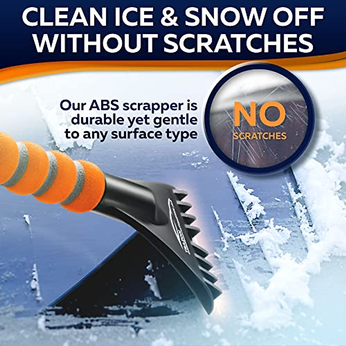 27" Snow Brush and Snow Scraper for Car, Ice Scrapers for Car Windshield with Foam Grip for Cars, SUV, Trucks - Detachable Сar Scraper - No Scratch - Heavy Duty Handle, Snow Broom, Remover, Orange