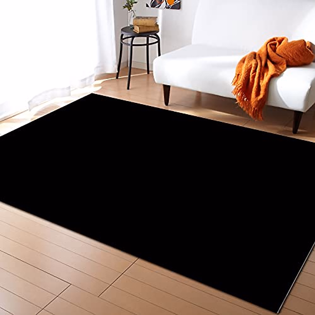 Indoor Area Rugs, Solid Color Black Non-Slip Rubber Backing Rug, Non-Shedding Floor Carpet Washable Throw Rug for Living Room Bedroom Dining Home, 2' x 3'