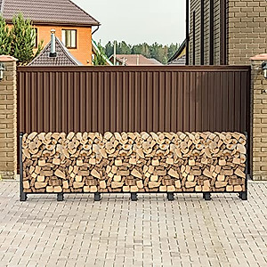 Hokut Firewood Rack Outdoor with Waterproof Cover - Upgraded Heavy Duty 8ft Log Rack Indoor Holder - Adjustable Fire Wood Racks - Black Storage Organizer Stand Tool for Fireplace