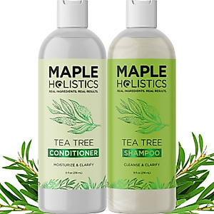 Tea Tree Shampoo and Conditioner Set - Sulfate Free Clarifying Shampoo and Conditioner for Oily Hair & Scalp Care with Australian Tea Tree Oil - Complete Dry Scalp Treatment for Build Up (8 Fl Oz)