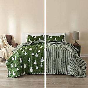 Great Bay Home Full/Queen Reversible Rustic Lodge Olive Bedspread Quilt with Shams - All Season Cabin Coverlet Bedding Set (includes 1 Quilt, 2 Pillow Shams)