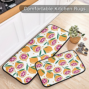 DOMIKING Citrus Lemon Kitchen Mats 2 Pieces Non-Slip Anti Fatigue Kitchen Rugs and Mats Set for Floor Cushioned Standing Mats Area Rug Runner for Hallyway Kitchen Bedroom