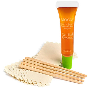 MOOM Organic Eyebrow Waxing Kit with Pomegranate Oil & Chamomile - Natural Sugar Hair Removal Glaze with 12 Reusable Strips & 4 Applicators for Sculpting 0.6 oz. 1 Pack