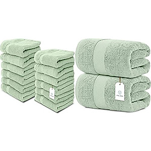 White Classic Luxury Washcloths | 12 Pack Luxury Bath Sheet | 2 Pack Bundle (Green)
