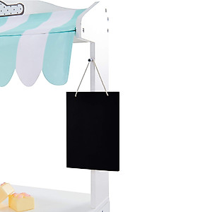 Teamson Kids My Dream Bakery Shop Dessert Stand and Rolling Pastry Cart Interactive Wooden Play Set with 18 Pretend Baked Goods, White and Mint Green with Gray Polka Dot Accents