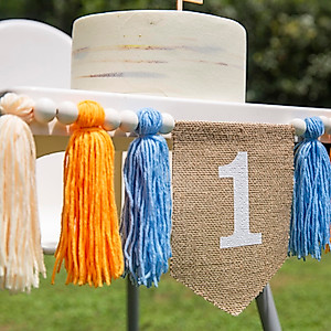 Burlap 1st Birthday Banner - First High Chair Garland, Boho 1st Birthday Decorations, 1st Birthday Face Tassel Banner, Boy Cake Smash Garland, Tassel Bunting, 1st Birthday Photo Booth Props