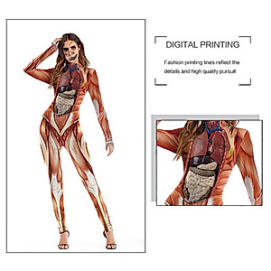 Sister Amy Women's Halloween Skull Skeleton Bodysuit Skinny Stretch Costume D-Muscle L/XL