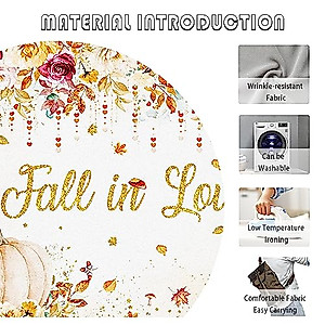 AIBIIN 7x5ft Fall in Love Backdrop Autumn Wedding Engagement Bridal Shower Party Decorations for Couple Pumpkin Gold Maple Leaf Burgundy Pink Floral Photography Background Banner Photo Shoot Props