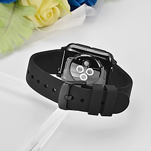 ANNEFIT Watch Band, Silicone Quick Release Soft Rubber Replacement Watch Strap 18mm with Rose Gold Buckle (Black)