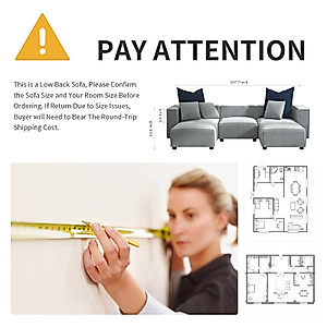 LLappuil Modern Modular Sectional Sofa Set, Low Back Minimalist Style Couch for with Ottoman and Chaise Lounge, Soft Fabric 5 Seater 138.4" L Shaped Sofa for Living Room, Dark Grey