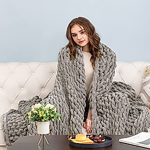 Angelhood Chunky Knit Blanket Soft Chenille Throw Blanket Handmade Knitted Yarn Blanket for Couch Bed Sofa Home Decor Gift