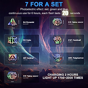 LOOKDNDS LED DND Dice Set, Light Up Dice with Charging Box, 7 PCS LED Electronic Dices, LOOKDNDS Dice Polyhedral Dice Sets for MTG Pathfinder Role Playing Game (Sword Dice)