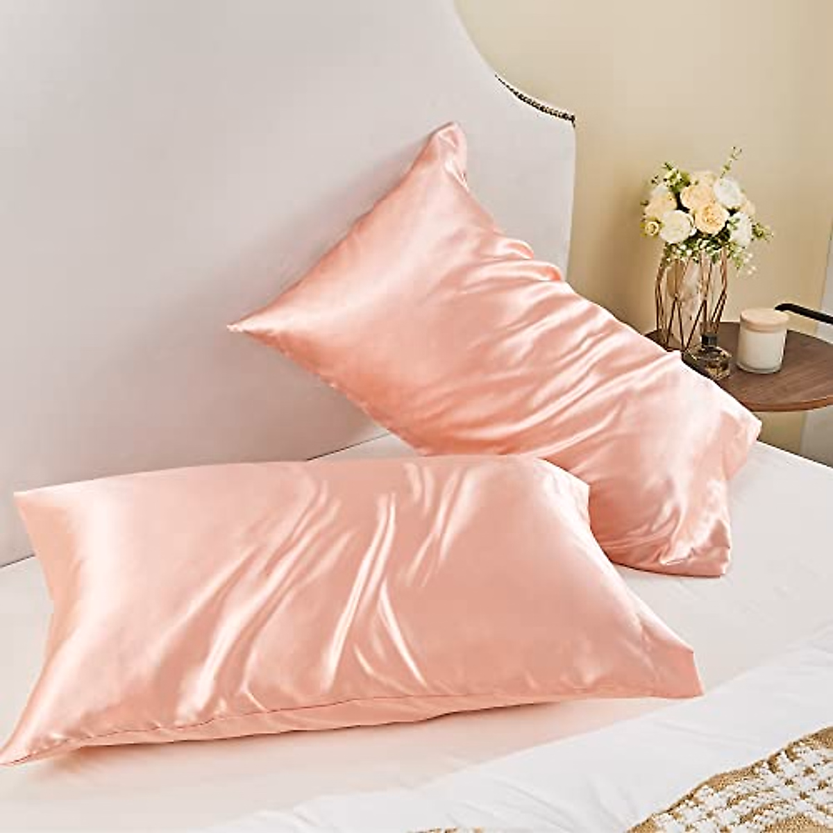 BEDELITE Satin Silk Pillowcase for Hair and Skin, Coral Pillow Cases Standard Size Set of 2 Pack, Super Soft Pillow Case with Envelope Closure (20x26 Inches)