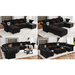 LLappuil Chenille Ottoman Module for Sectional Sofa, Customizable Sectional Couch with Large Storage, Free Combination, Black
