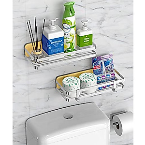 ROYAL CRAFT WOOD Bathroom Shower Caddy Organizer & Bath Product Holder for Wall - Self Adhesive Over The Toilet Storage Shower Shelves for Inside Shower - Shower Storage Suction Rack (2-Pack)