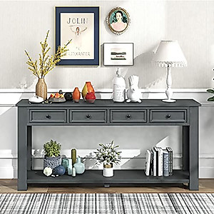 P PURLOVE Console Table for Entryway Hallway Sofa Table with Storage Drawers and Bottom Shelf (Navy)
