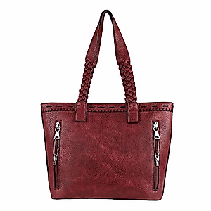 Lady Conceal Concealed Carry Purse - Locking Sophia Stitched Tote (Burgundy)