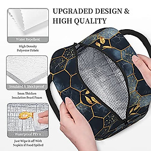 Koiidisa Insulated Lunch Bag for Women Men Reusable Lunch Box for Office Work Picnic Leakproof Freezable Cooler Bag for Adult lunchbox, Black And Blue Honeycomb Marble