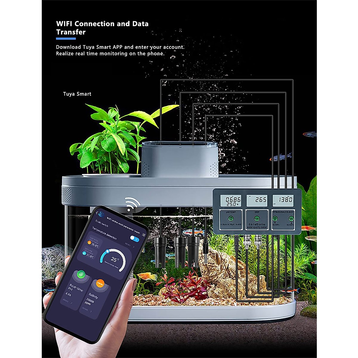 New Professional 8 in 1 Multi-parameter Water Testing Meter Digital LCD Multi-function Water Quality Monitor PH/EC/TDS/SALT/S.G/CF/ORP/Temperature Multiparameter Water Quality Tester