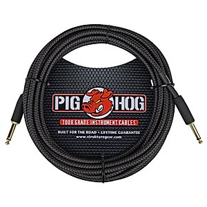 Pig Hog Vintage Serie Instrumentenkabel, Black Woven, 6m/20ft, 6.35 (1/4”) auf 6.35 (1/4”), Hochwertige Qualität, Gewebt