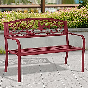 Giantex Patio Garden Bench Park Yard Outdoor Furniture Cast Iron Porch Chair (Red)