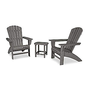 POLYWOOD Nautical 3-Piece Curveback Adirondack Chair Set with Side Table