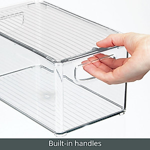 mDesign Plastic Deep Storage Bin Box Container with Lid and Built-In Handles - Organization for Fruit, Snacks, or Food in Kitchen Pantry, Cabinet, or Cupboard, Ligne Collection, 6 Pack, Clear