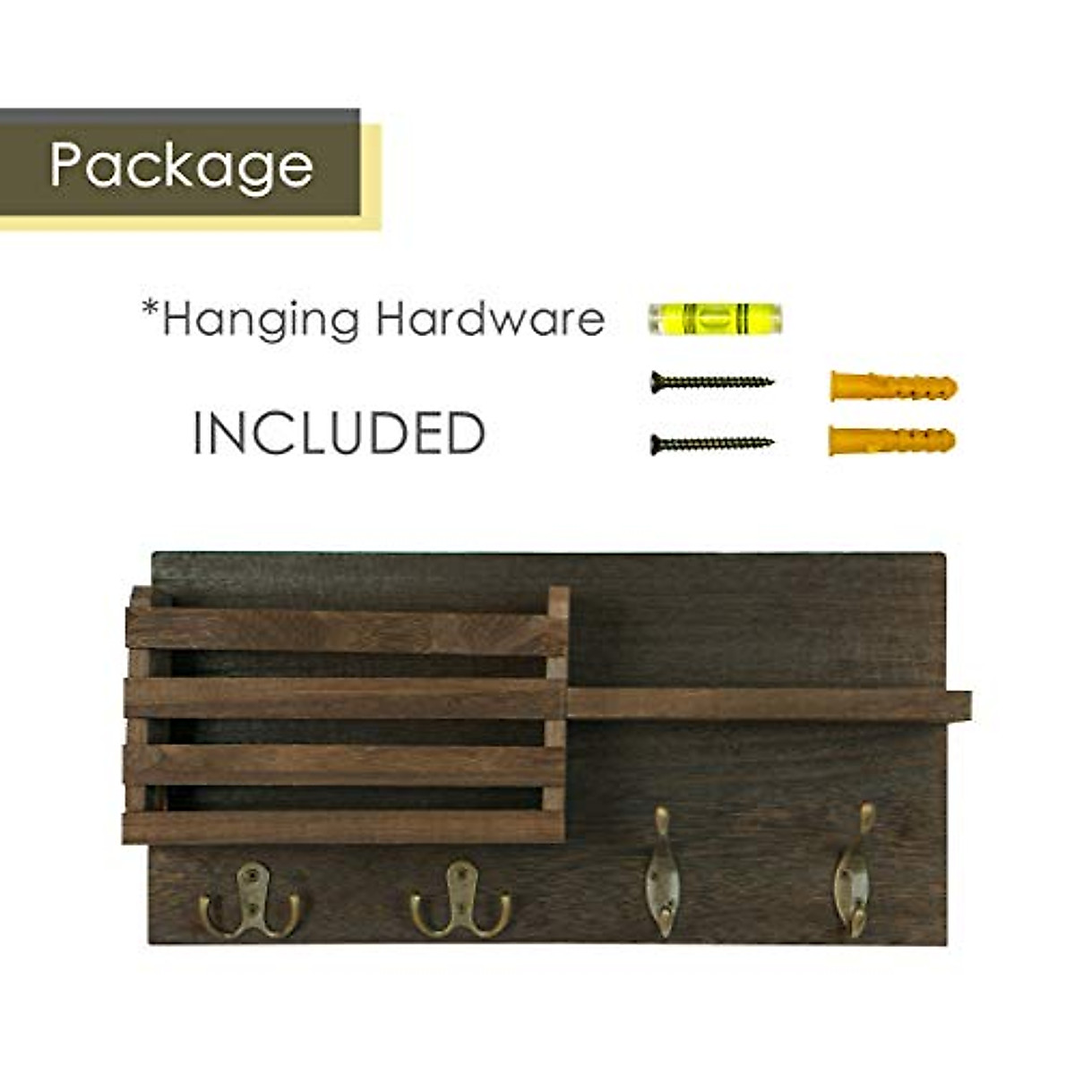 ROOREVO Key Holder for Wall Mail Holder Wall Organizer with Key Hooks and A Floating Shelf Rustic Home Decor for Entryway or Mudroom,Brown