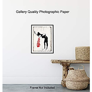 Banksy Wall Art - Love Sick Graffiti Art - Sign Plaque Photo Print - Funny Gift for Urban Street Art Mural Fans - Cool Unique Original Room or Home Decor, Wall Decoration Poster - 8x10 Unframed