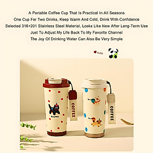 Ausenzup Water Bottle - 500ml / 16.9oz Vacuum Insulated Water Cup With Lid And Straw - Stainless Steel Travel Car Coffee Mug Hot Cold Drink Iced Coffee Tumbler Bride Gifts Christmas/Wedding(C)