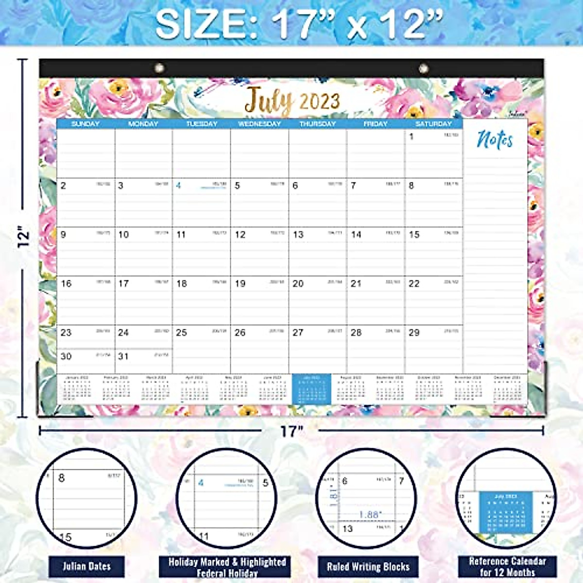 2023-2024 Desk Calendar - Jul 2023 - Dec 2024, 18 Months Large Monthly Desk Calendar, 17" x 12", Desk Pad, Large Ruled Blocks, To-do List & Notes, Best Desk/Wall Calendar for Planning and Organizing