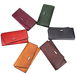 Genuine Leather Wallet RFID Blocking Women Long Purse Vintage Cowhide Handmade Card Holder Organizer (Green)