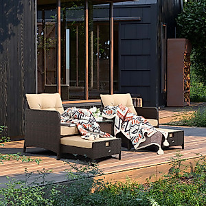 Patio Furniture Sets 5 Piece, Patio Conversation Sets, Outdoor Wicker Patio Furniture Set, Outdoor Patio Furniture, PE Rattan Patio Furniture, Porch Furniture Set, Patio Furniture with Ottoman