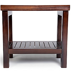 ALA Teak Classic 24 Teak Wood Shower Bath Spa Waterproof Stool Bench with Shelf Brown