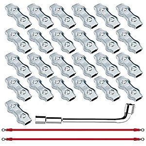 GradenNow Upgraded 25 PCS M5 Poly Rope Connector Wires Splicer Galvanized Steel Connector Kit for Electric Fences + 3 PCS Polyrope to Polyrope Connector Silicone Copper Conductive Wires + Sleeve Tool