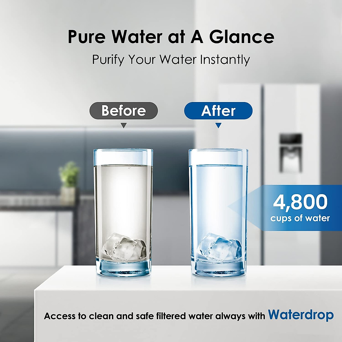 Waterdrop Plus UKF8001 NSF 401, 53 Certified Refrigerator Water Filter, 𝐑𝐞𝐝𝐮𝐜𝐞 𝐏𝐅𝐀𝐒, Replacement for Whirlpool® Everydrop® Filter 4, EDR4RXD1, Maytag UKF8001AXX, 3 Filters (Package May Vary)