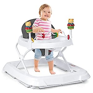 INFANS Foldable Baby Walker, Toddler Activity Walker Helper with Adjustable Height, Safety Belt, High Back Padded Seat for Kids Boys and Girls (Gray)