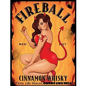 Pin Up Girl Fireball Sexy Girl Metal Tin Sign Custom School Bar Club Garden People Cave Farm Bathroom Garage Kitchen Wall Art Decor Craft Funny Home Gift Vintage Printed Poster