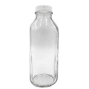 The Dairy Shoppe 1 LTR (33.8 oz) Glass Milk Bottle with Cap. Made in USA, Square Style